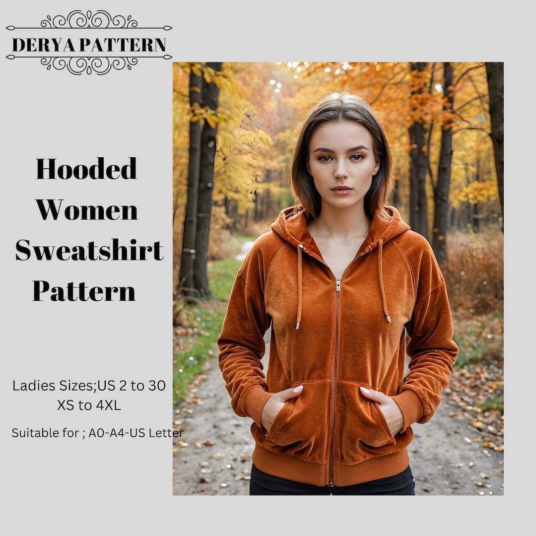 Women's Zip Hoodie Sewing Pattern, Zip up Hoodie Pattern, Women's ...