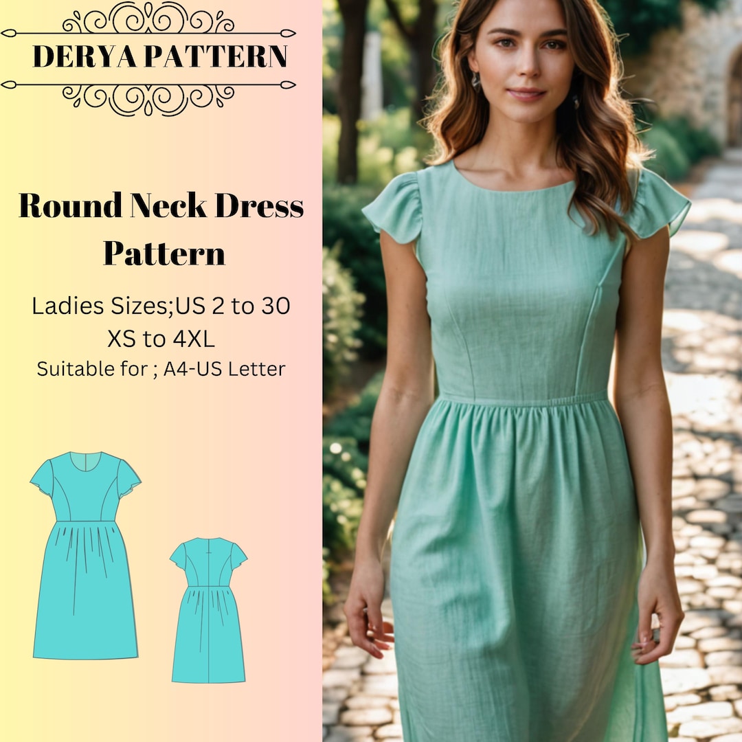 Round Neck Dress Pattern, Summer Linen Dress Pattern,spring Dress ...