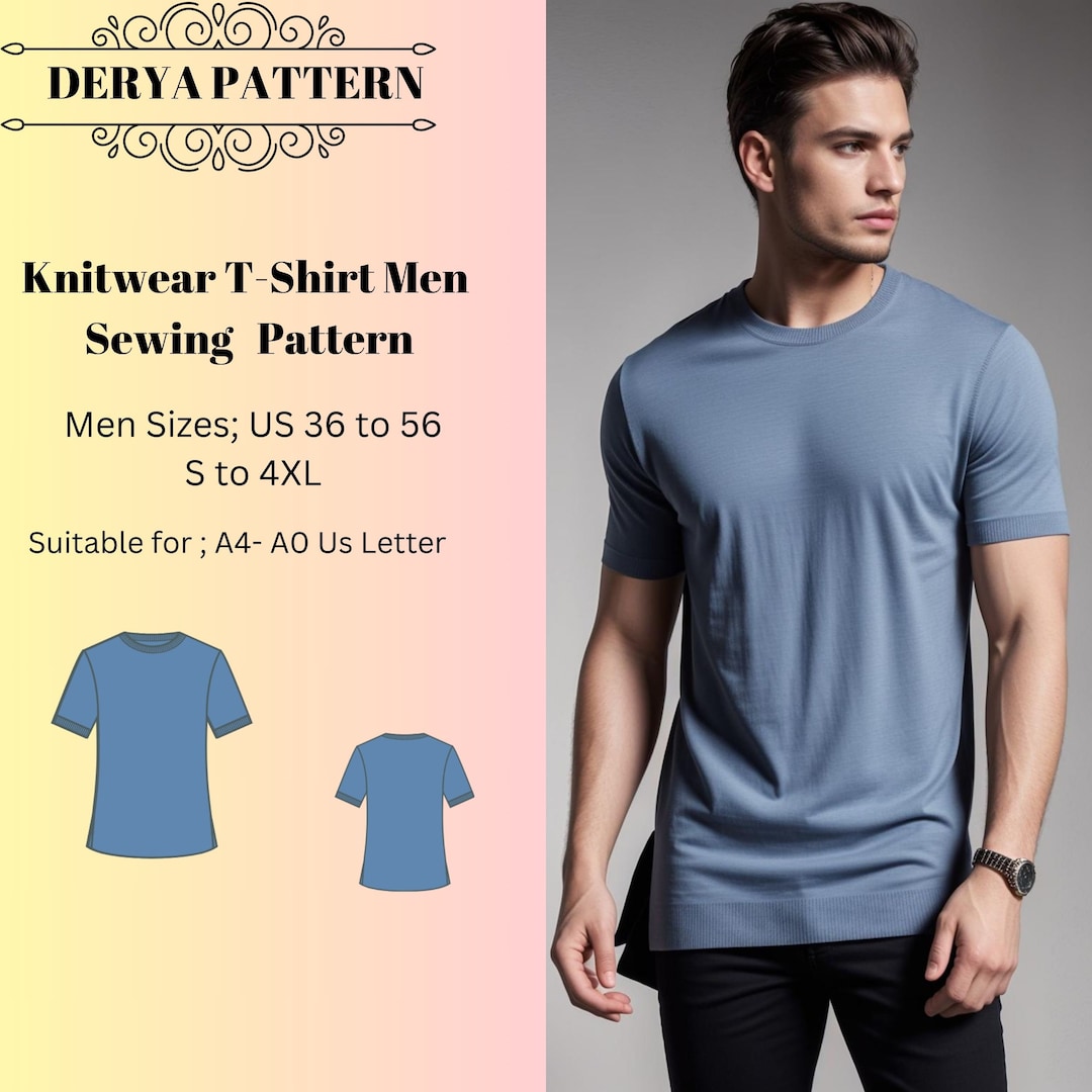 Men Knitwear T-shirt Sewing Pattern, Shirt Pattern for Men, Mens Sewing ...