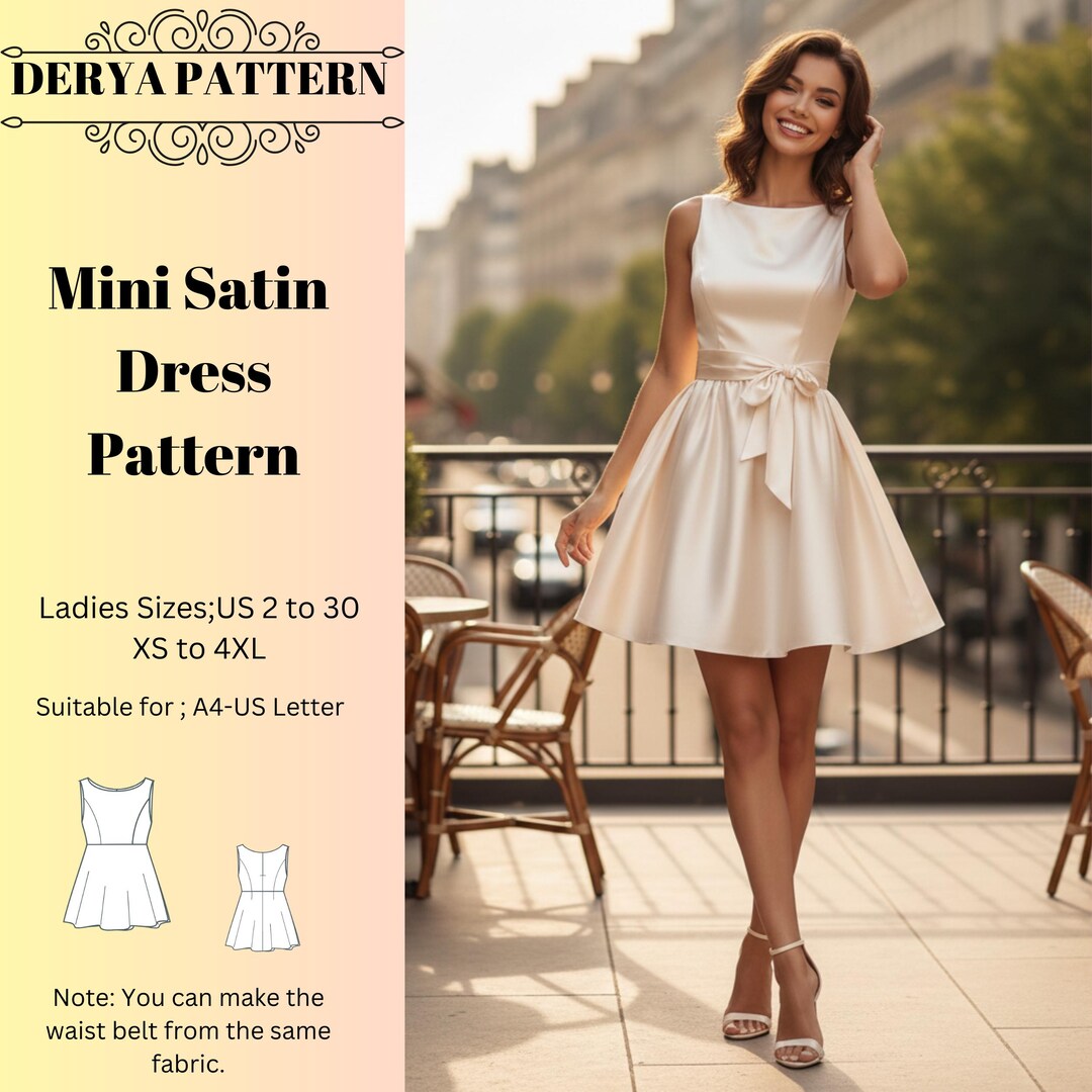 Mini Satin Dress Sewing Pattern,women Dress Patterns,evening Dresses ...