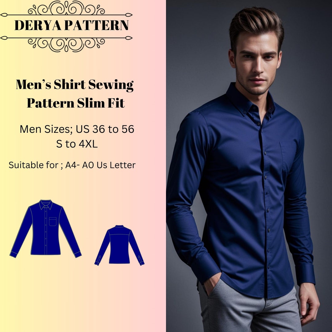 Slim Fit Men's Shirt Sewing Pattern, Shirt Pattern for Men, Button up ...