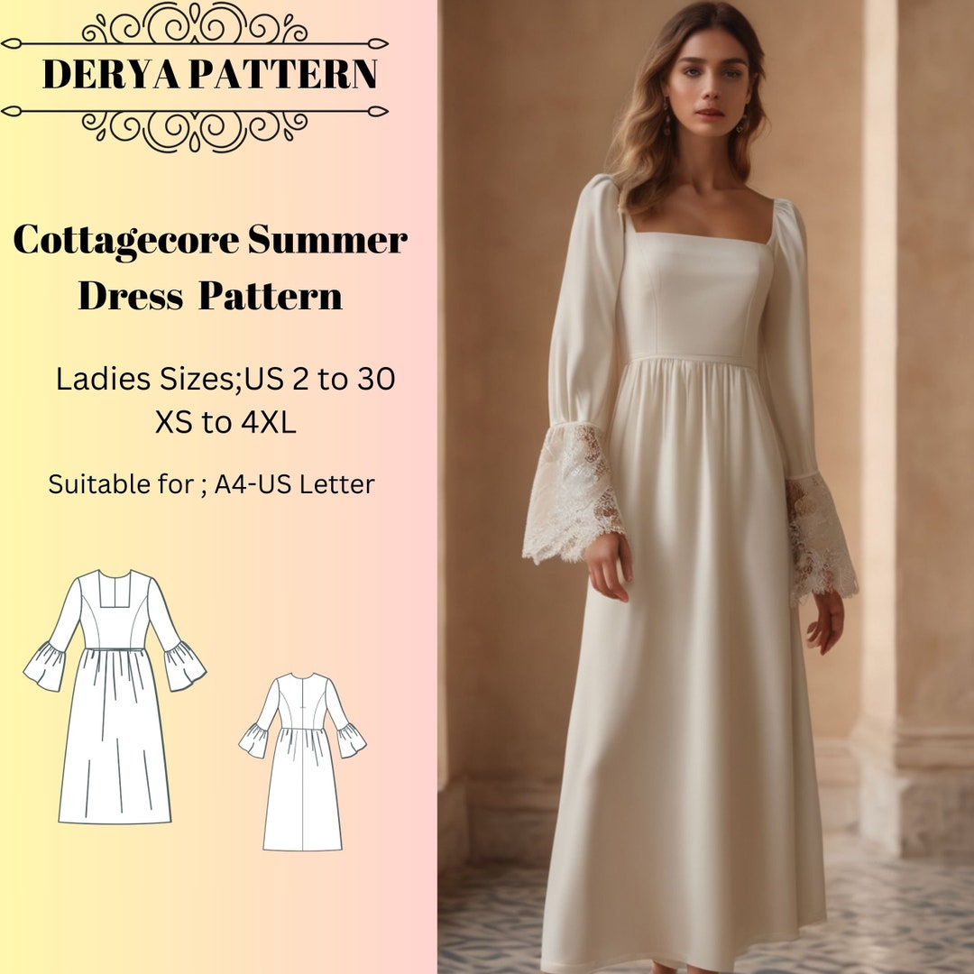 Cottagecore Summer Dress Pattern, Ball Gown Sewing Pattern, Cottagecore ...