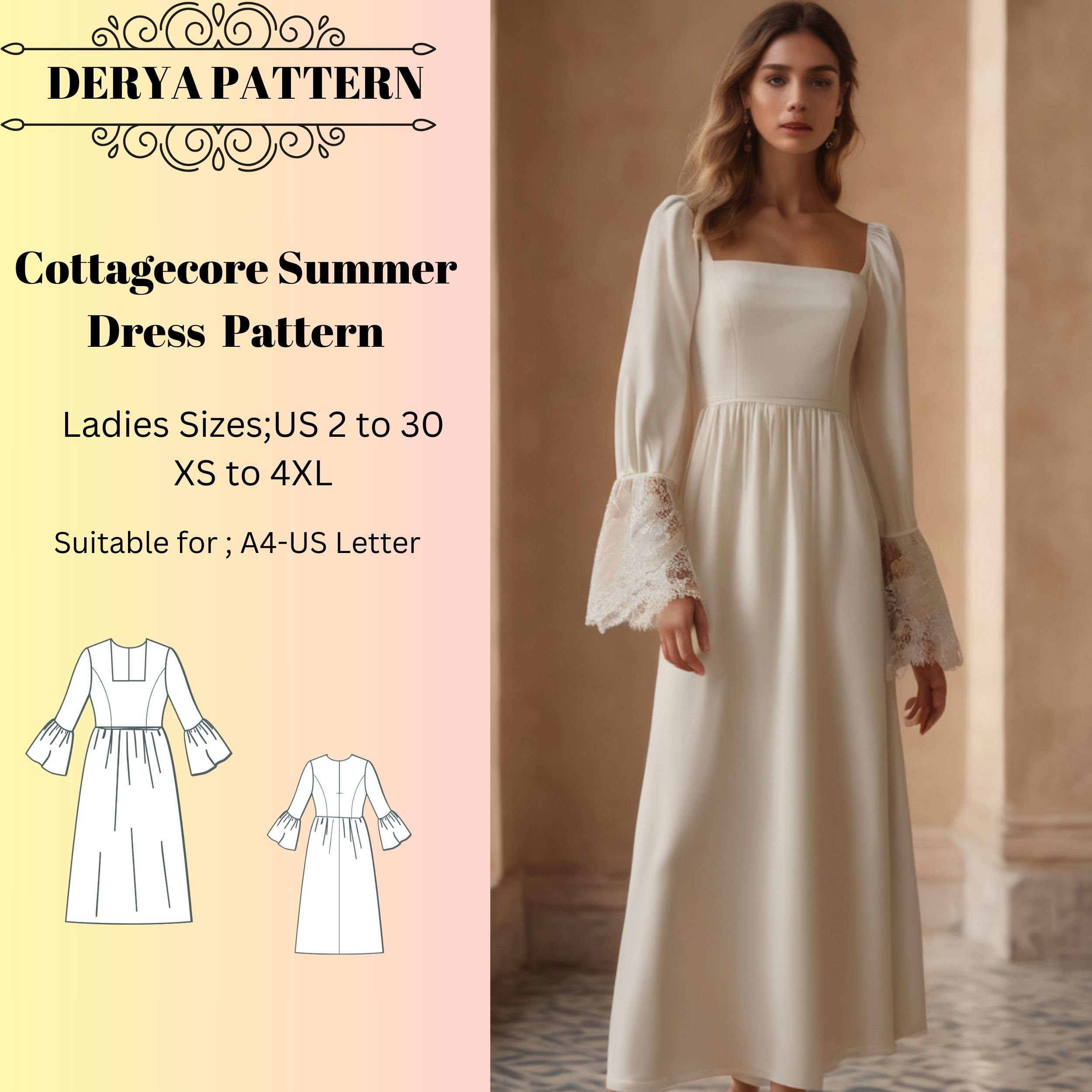 Cottagecore Summer Dress Pattern, Ball Gown Sewing Pattern, Cottagecore ...