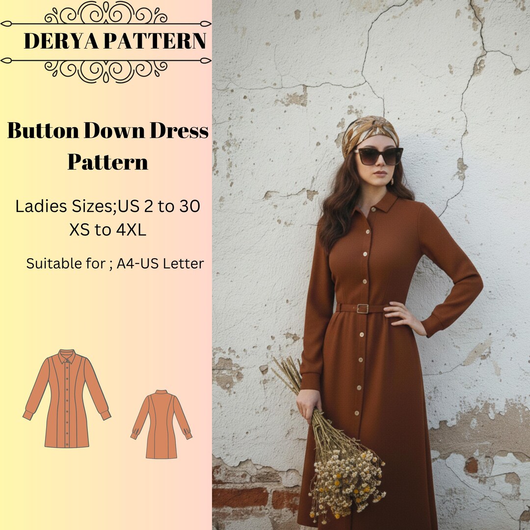 Button Down Dress Pattern,sewing Pattern,easy for Women Dresses ...