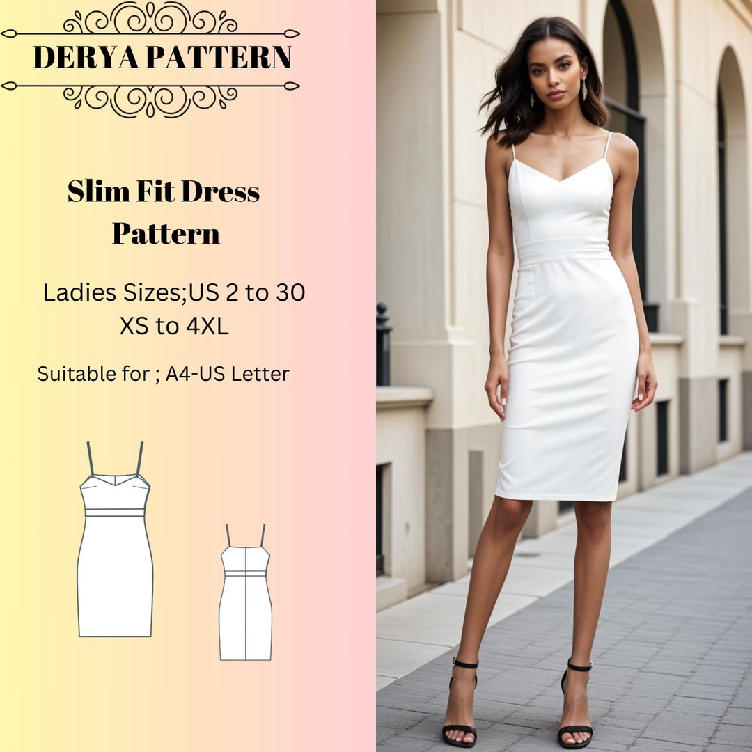 Slim Fit Dress Pattern, Ball Gown Maxi Dress Sewing Pattern,size US 2 ...