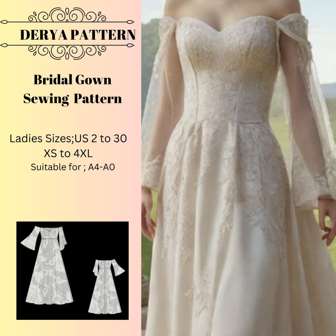 Bridal Gown Maxi Dress Sewing Pattern (US 2-30, XS-4XL) (PDF Pattern ...
