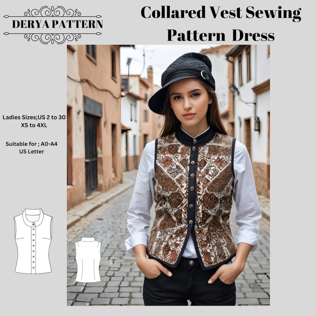 Collared Vest Sewing Pattern,front Tie Top Pattern,vest Pattern,top ...