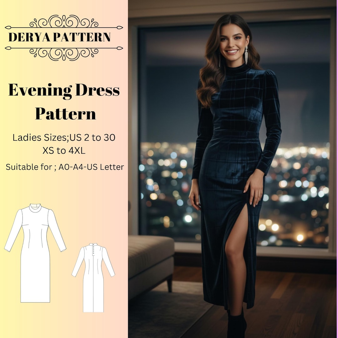 Evening Dress Sewing Pattern, Women Dress Patterns , PDF Size:us2-30 ...