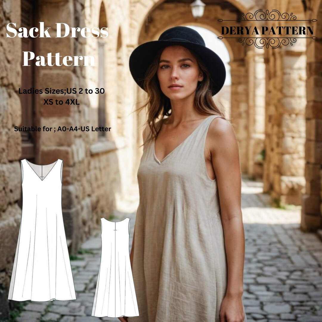 Linen Sack Dress Pattern: Sleeveless V-neck (A0 A4 US Letter) - Etsy