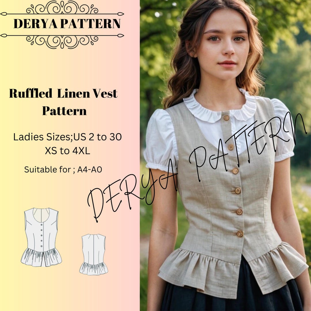 Ruffled Linen Vest Pattern: Women's Spring Sewing (A0 A4 PDF) - Etsy