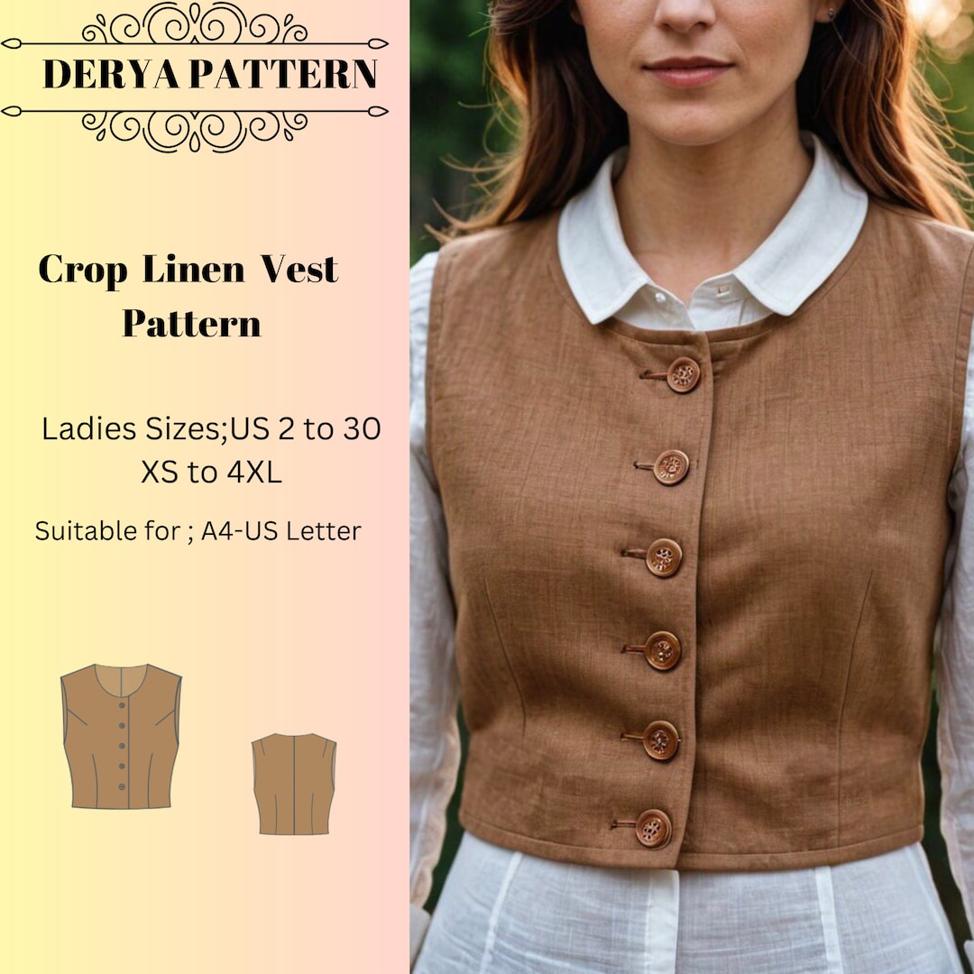 Crop Linen Vest Pattern, Women's Vest Pattern,round Neck Vest , Spring ...