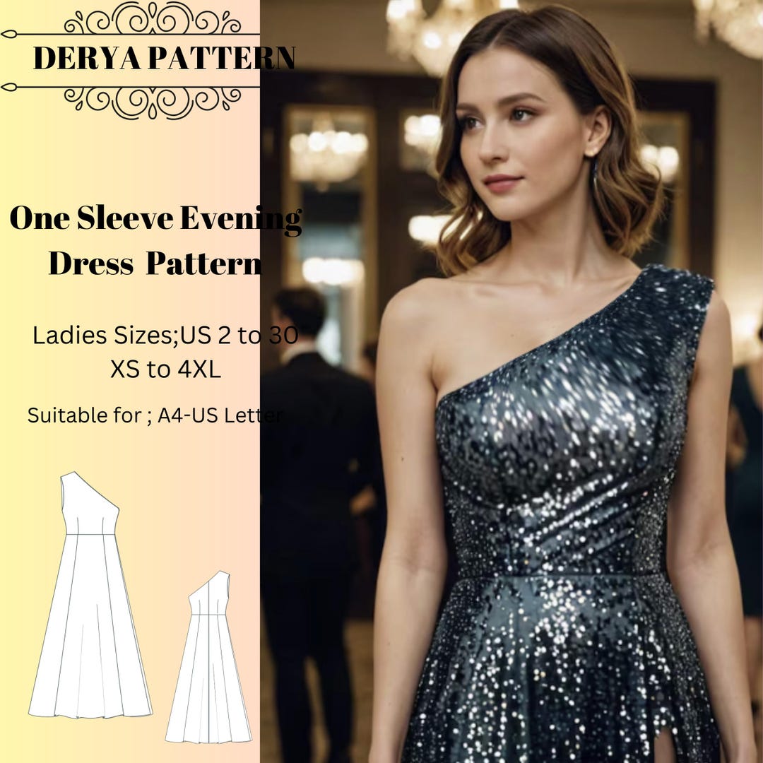 One Sleeve Evening Dress Pattern, Evening Gown, Ball Gown, Anniversary ...