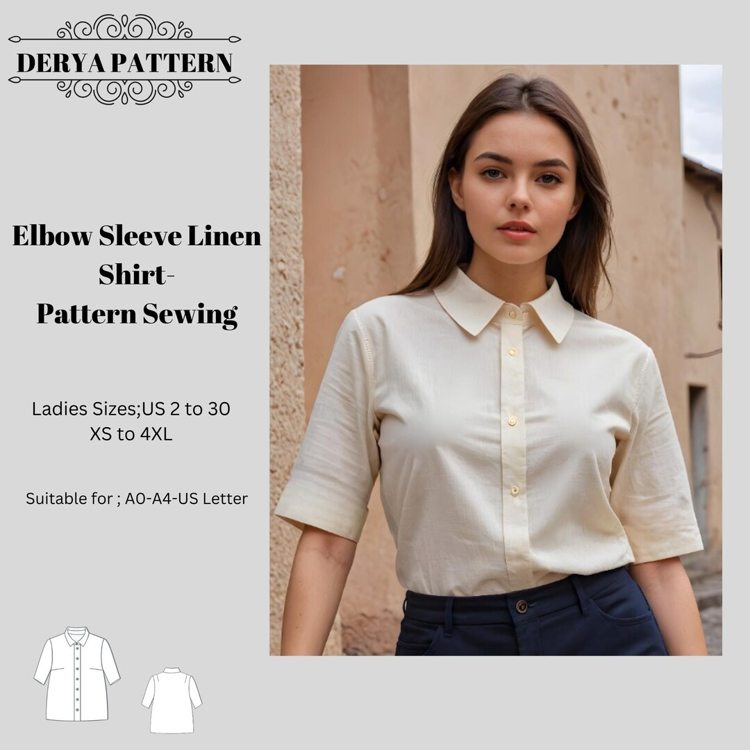 Elbow Sleeve Linen Shirt Pattern Sewing ,women Shirt Sewing Pattern ...