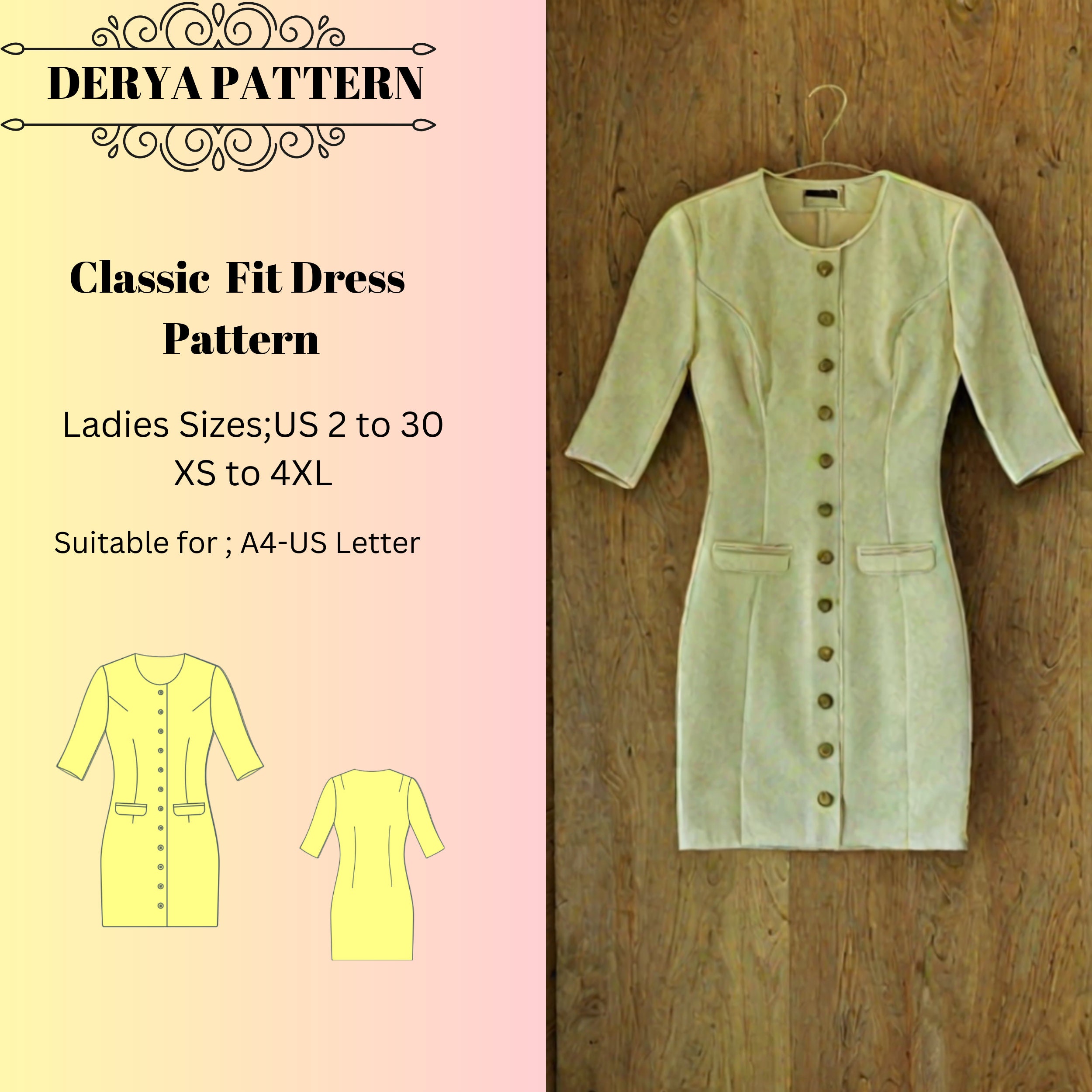 Classic Fit Dress Pattern, Summer Dress Patternclassic Office Dress ...