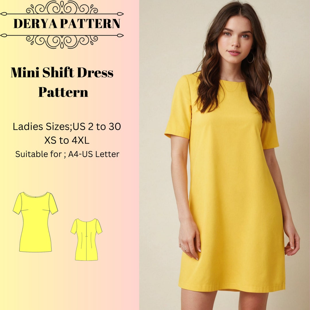 Mini Shift Dress Pattern, Summer Dress Pattern,short Spring Dress ...