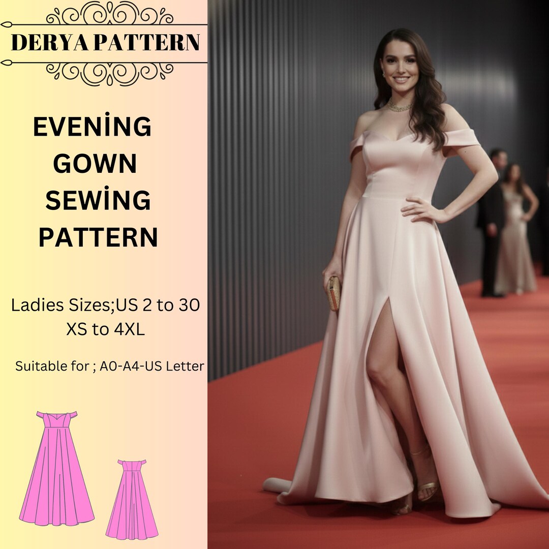 Off-the-shoulder Long Dress Sewing Pattern: Prom, Evening Dress-modern ...