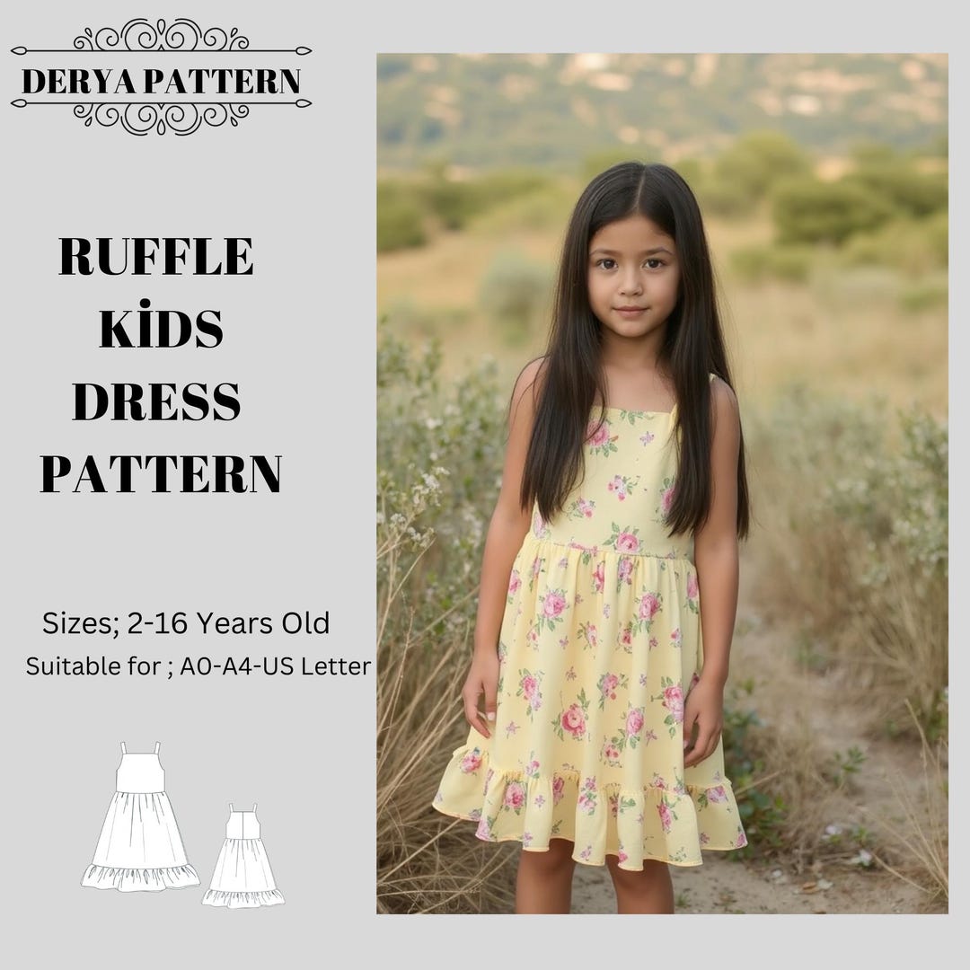 Ruffle Kids Dress,kid's Summer Strappy Dress Pattern,girls Dress Sewing ...