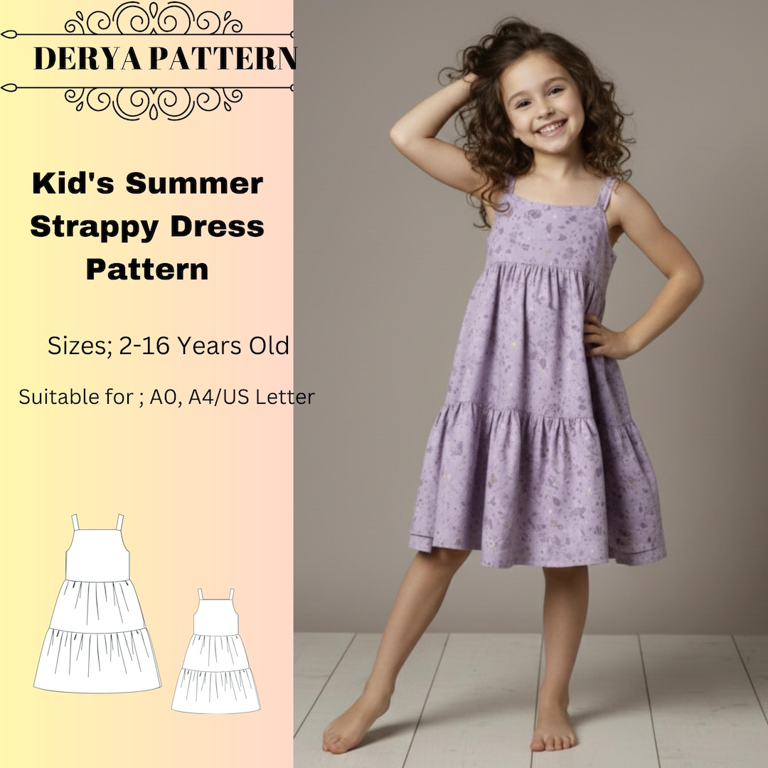 Girls Summer Strap Dress Sewing Pattern,easy Sewing,kids Dresses ...