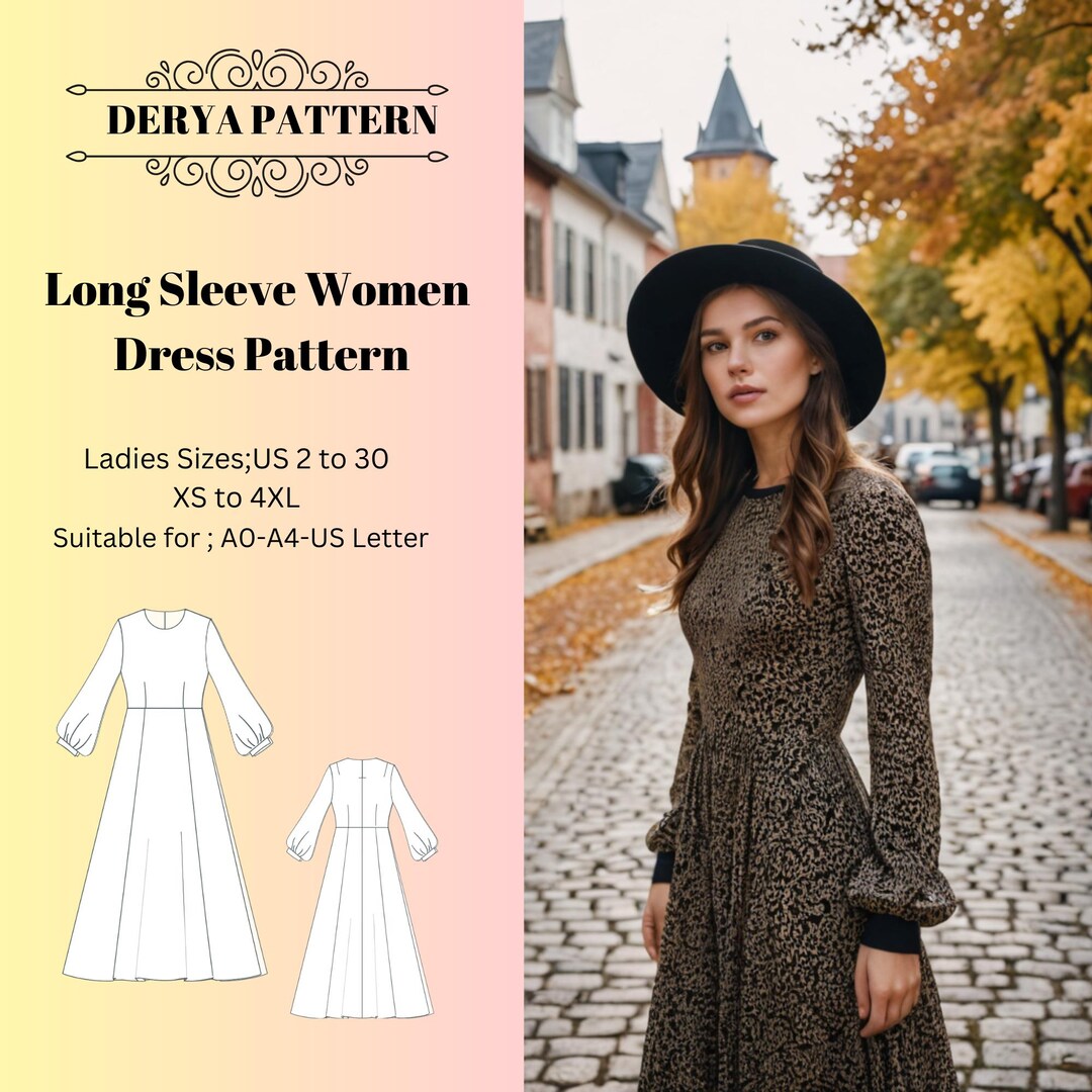 Long Sleeve Women Dress Pattern,autumn Dress Pattern,women Sewing ...