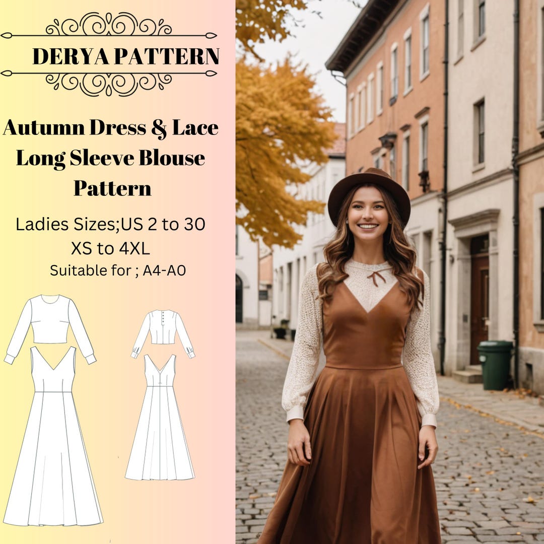 Autumn Dress&lace Long Sleeve Blouse Pattern,autumn Dress Pattern, Lace ...