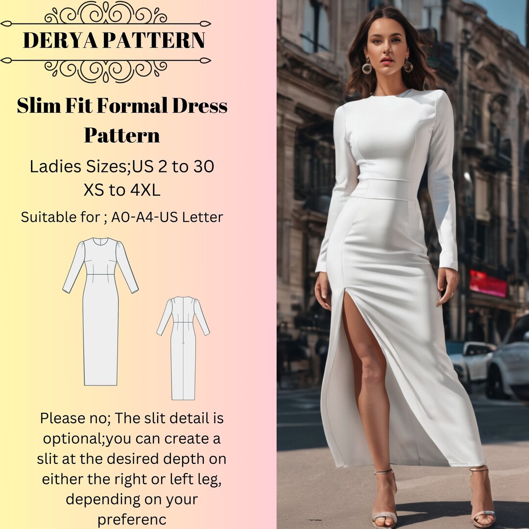 Slim Fit Formal Dress ,evening Dress Pattern, Maxi Dress, Regency ...