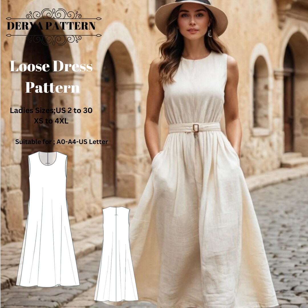Loose Dress Pattern,pocketed Linen Dress Pattern,summer Linen Dress ...