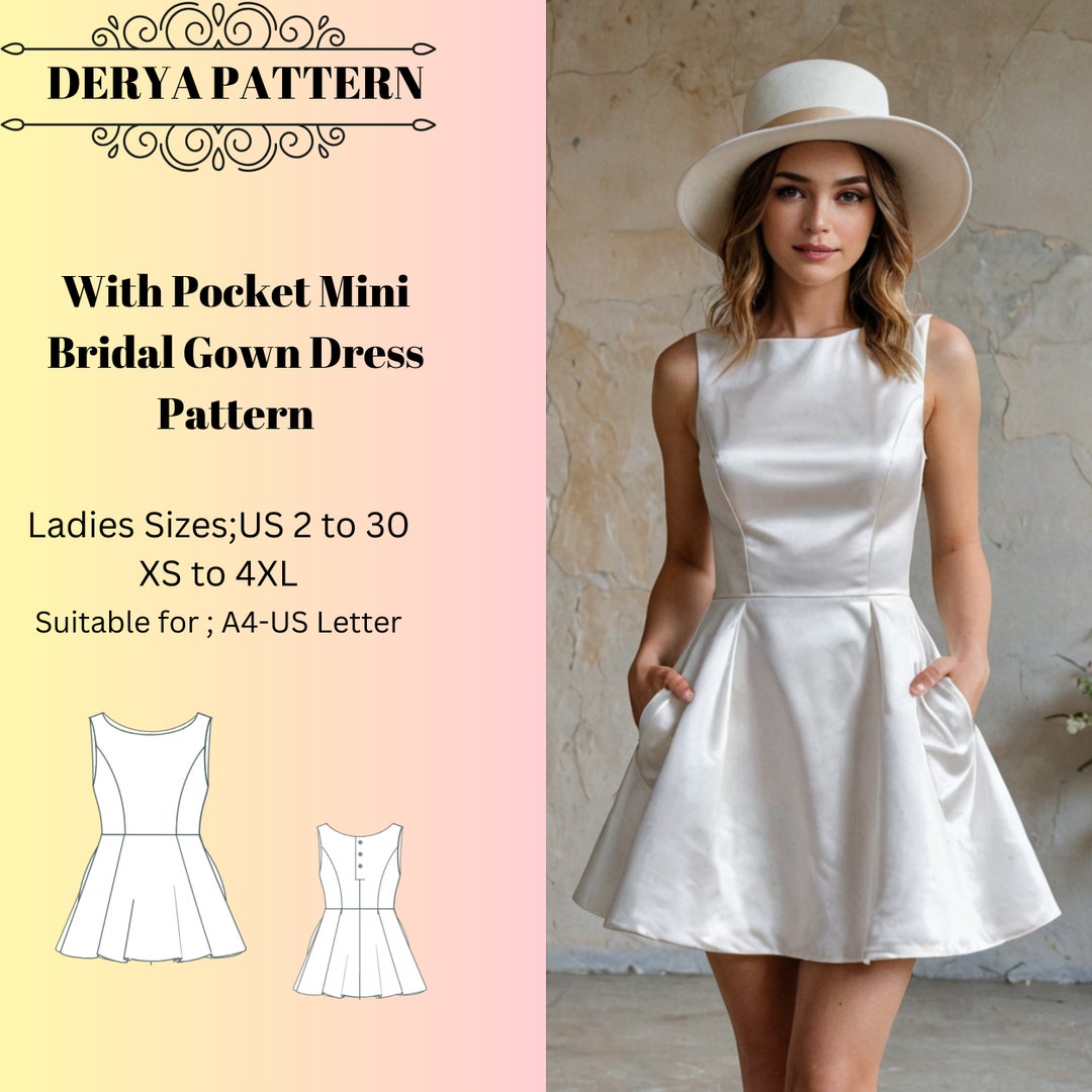 Mini Bridal Gown Dress Pattern With Pockets (A4, A0, US Letter ...