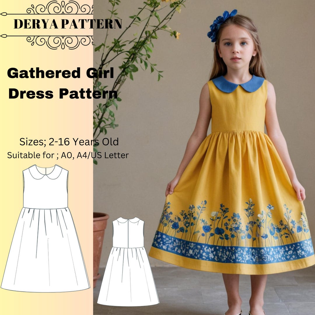 Gathered Girl Dress , Kids Dress Pattern, Girl Dress Sewing Pattern ...