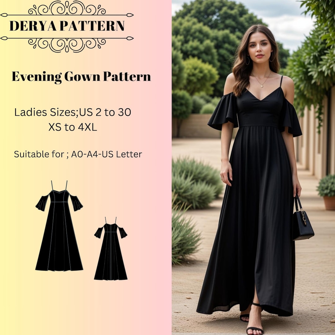 Evening Gown Sewing Pattern, Ballgown Maxi Dress Sewing Pattern,size ...