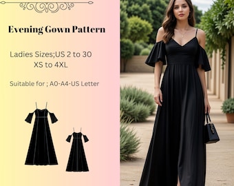 Prom Dress Evening Gown Sewing Pattern A0 A4 US Letter-us 2 to 30 - Etsy