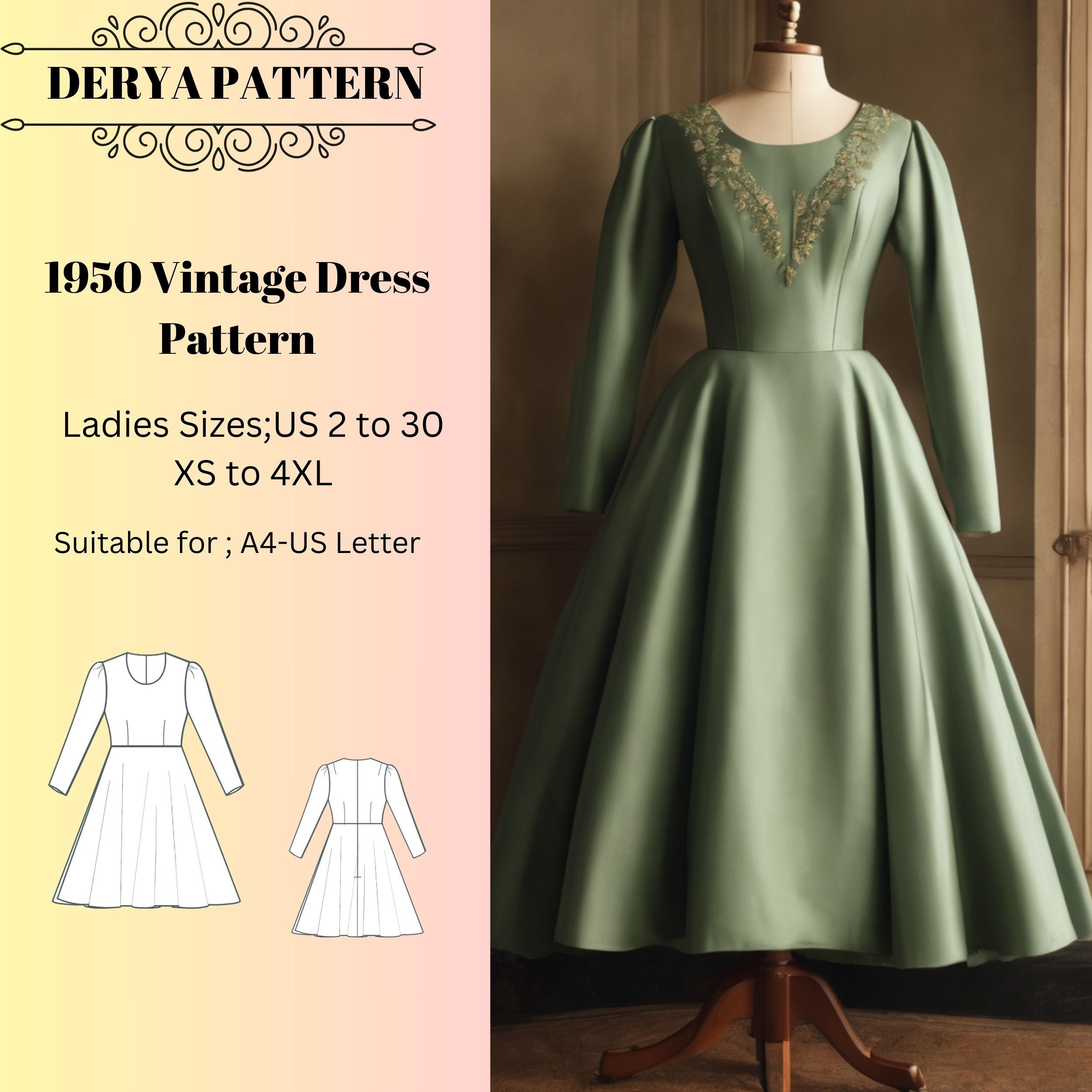 1950 Vintage Dress Pattern, Prom Dress Pattern,cocktail Dress Pattern ...