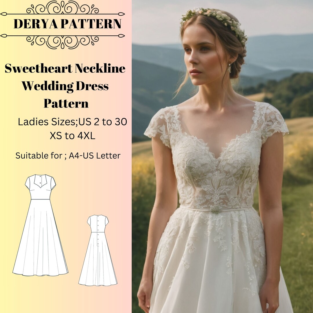 Sweetheart Wedding Dress Sewing Pattern: US Size 2-30 (PDF Download A4 ...