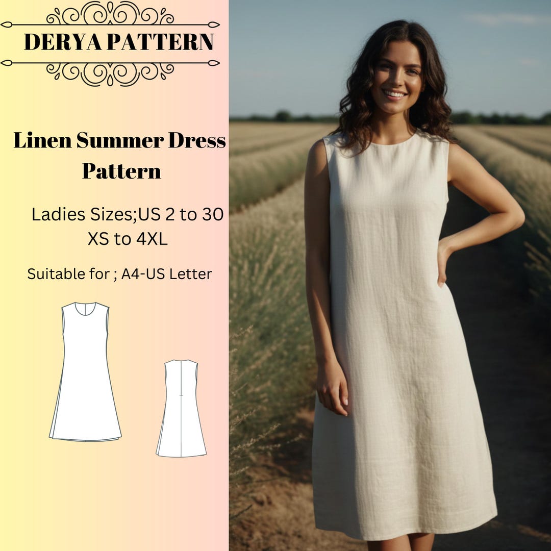 Linen Midi Dress Sewing Pattern,women Dress Patterns,spring,loose Cut ...