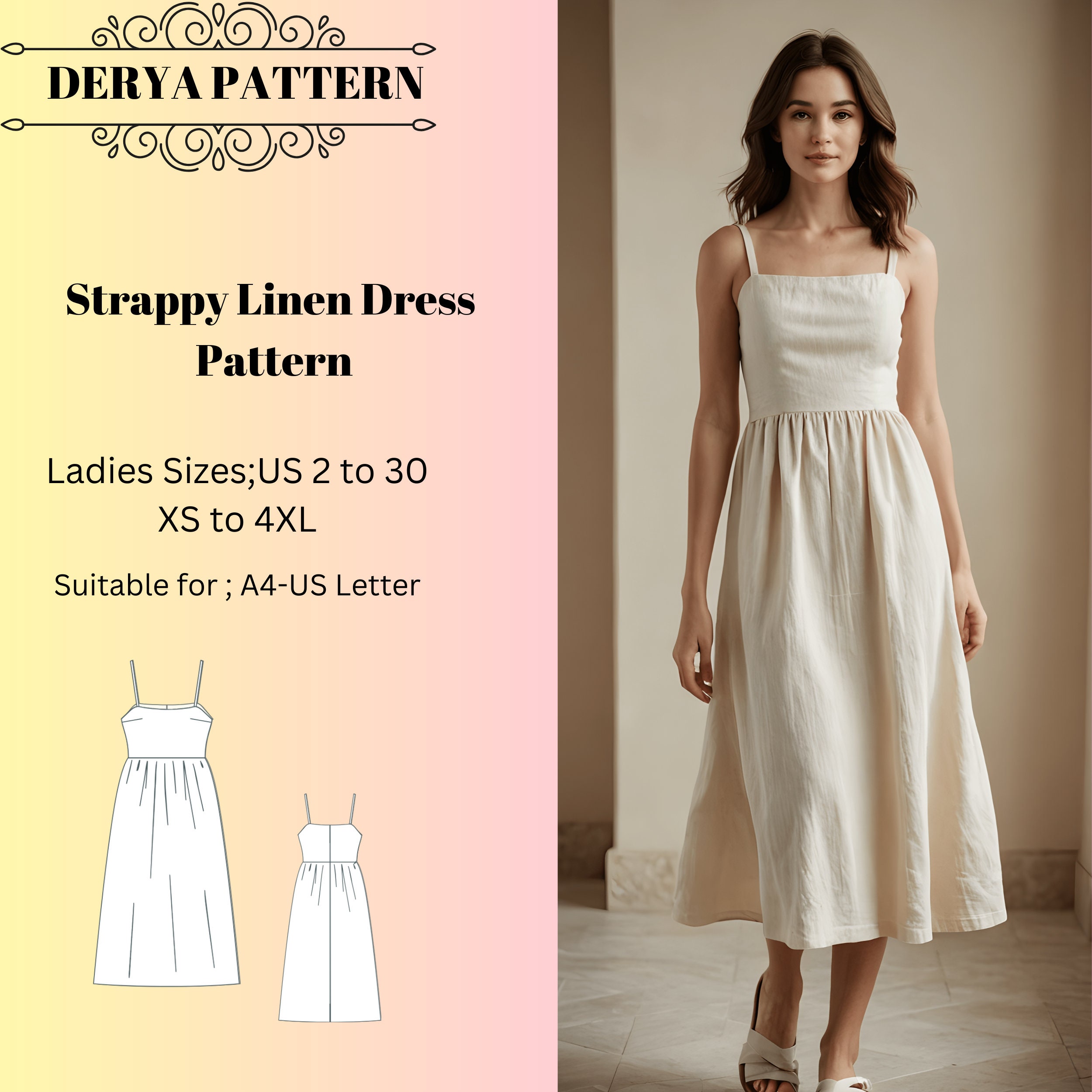 Strappy Linen Dress Pattern,linen Summer Dress Pattern,spring Dress Pattern,women Dress Pattern ...