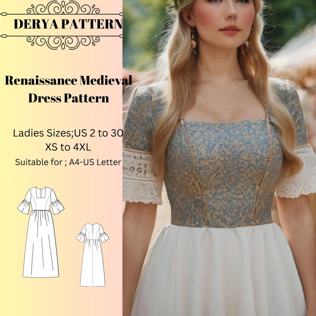 Renaissance Medieval Dress Pattern,fairy,regency,elvish Dress,maxi ...
