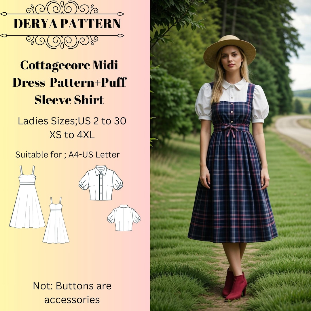 Cottagecore Midi Dress Pattern+puff Sleeve Shirt,medieval Cosplay Dress ...