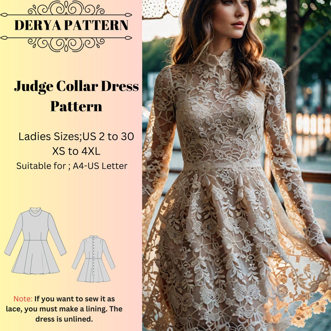 Judge Collar Dress Sewing Pattern: Classic Invitation Style (A4-US ...
