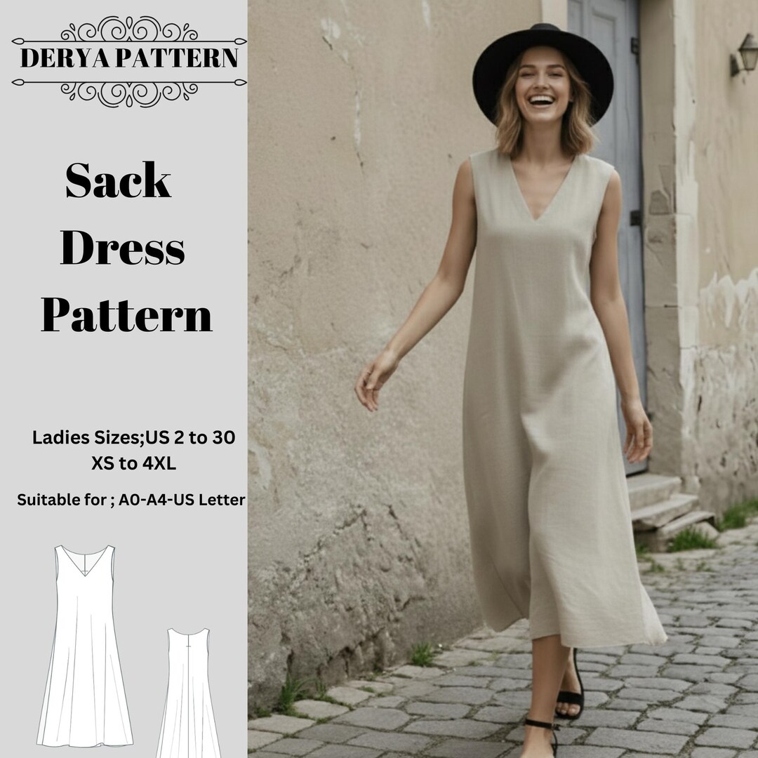 Linen Sack Dress Pattern,women Dress Patterns,sleeveless V-neck,boho ...