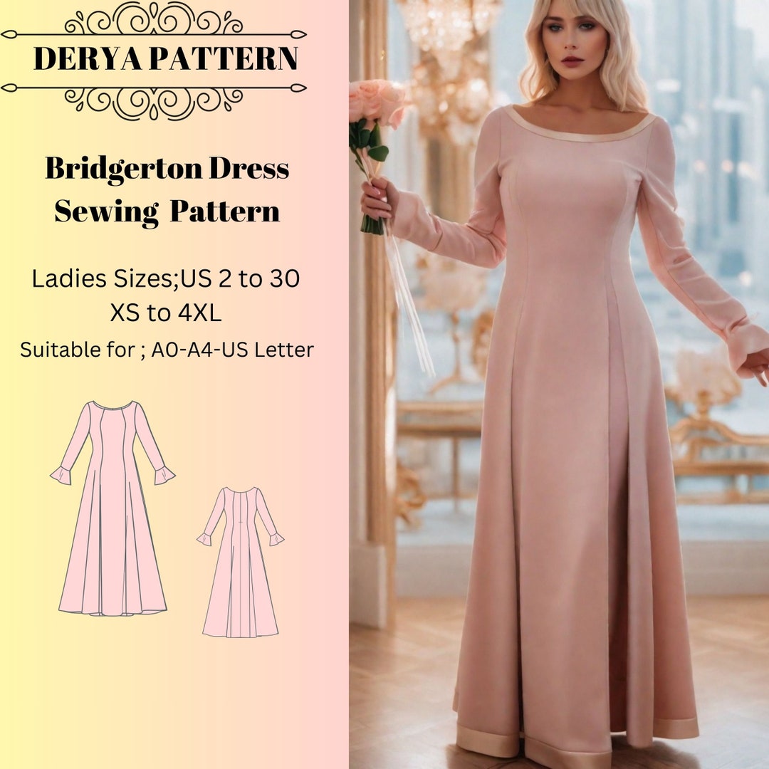 Bridgerton Dress Sewing Pattern: Ball Gown, US 2-30, XS-4XL (digital ...
