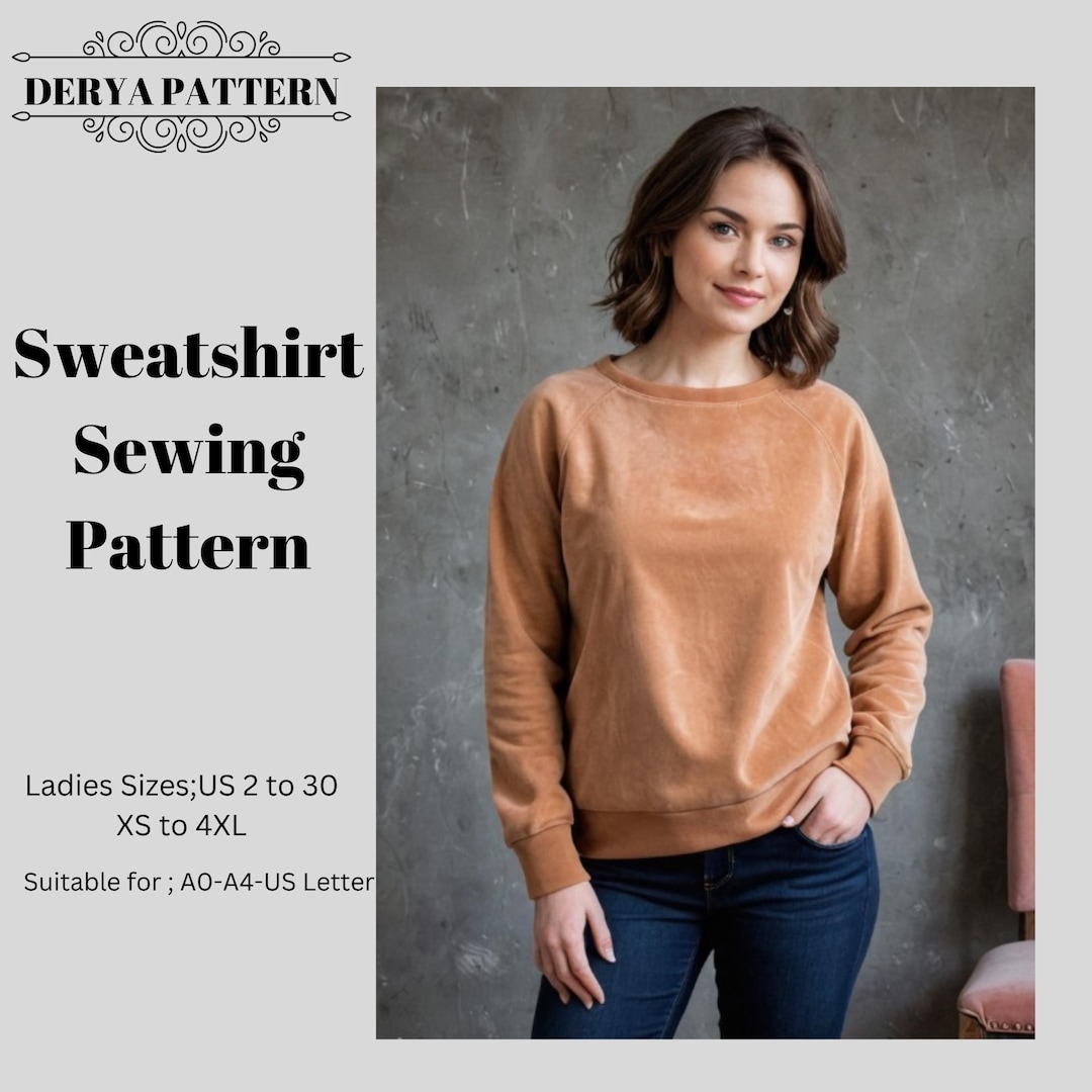 Sweatshirt Sewing Pattern, Raglan Sleeve Sweatshirt, Women's Sweatshirt ...