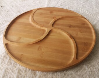 Large Wooden Dish, Section Snack Wooden Plate, Rotating Serving Board ...