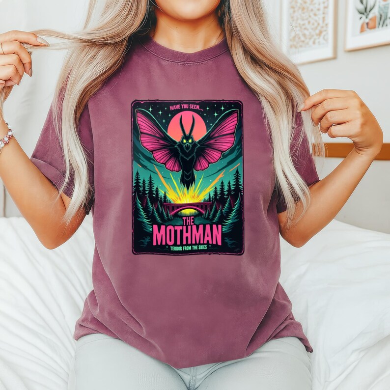 Neon Mothman Shirt | Retro Folk Horror Mothman Tshirt | Weirdcore Gifts ...