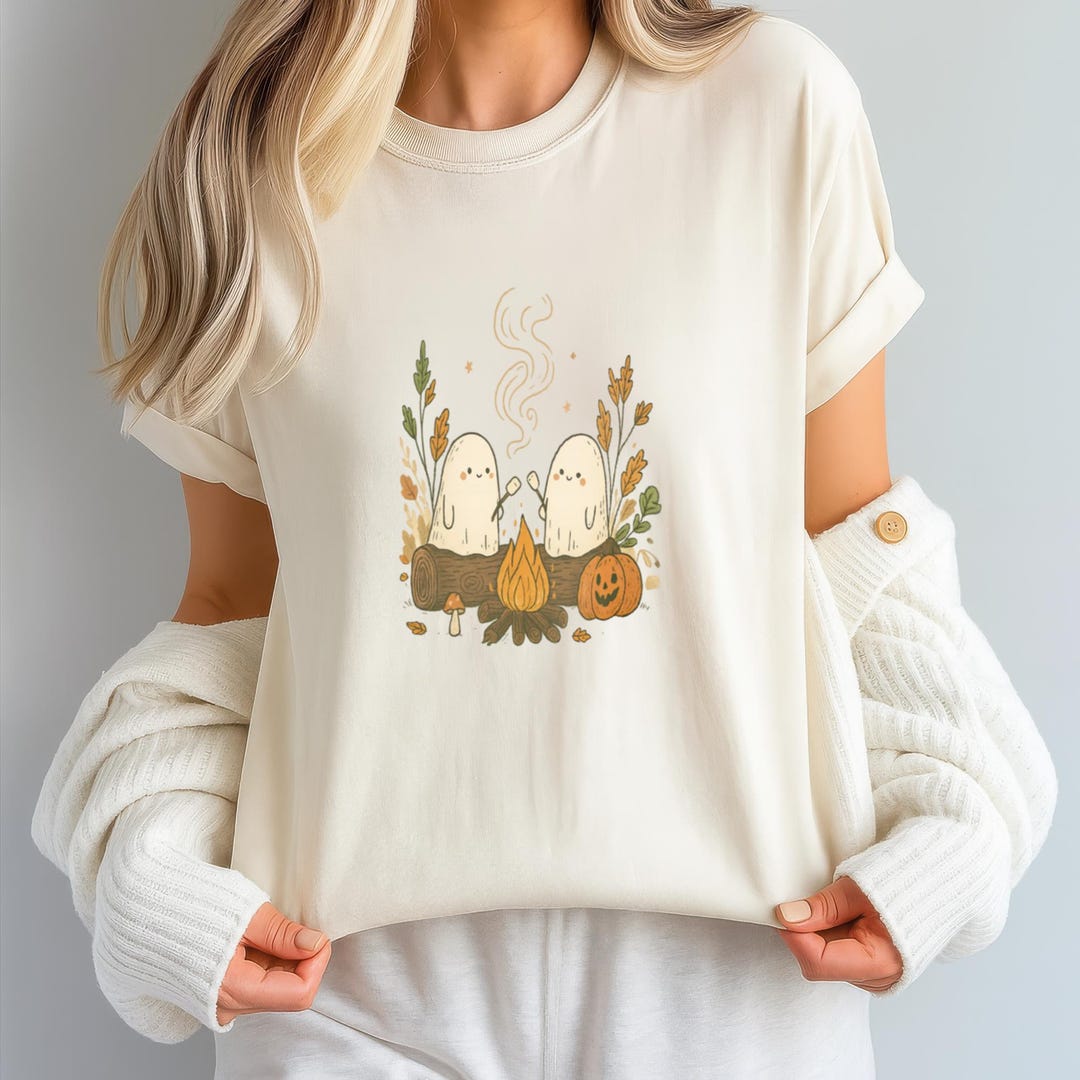 Retro Halloween Ghost Comfort Colors Shirt | Campfire & Pumpkin - Etsy