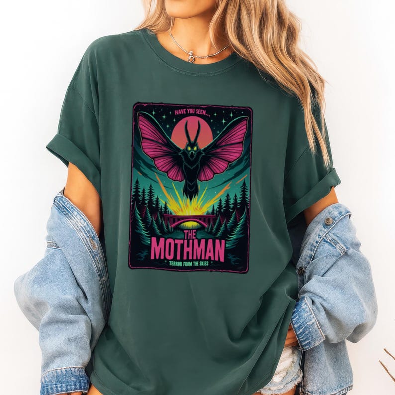 Neon Mothman Shirt | Retro Folk Horror Mothman Tshirt | Weirdcore Gifts ...