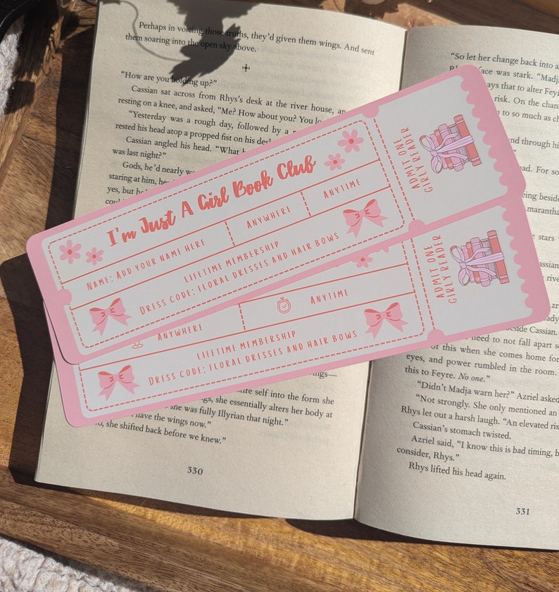 Cute Girly Bookmark | Coquette Pink Bow | Personalised Book Club ...