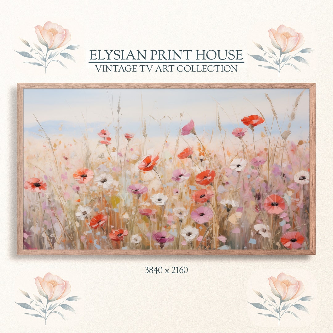 Spring Wildflower Field: Country Flowers Art, Warm Tone Wildflowers Art ...