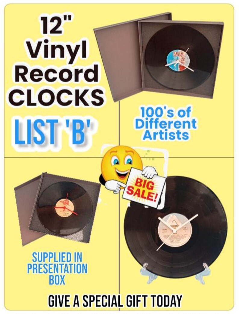 12" Vinyl Record Upcycled WALL CLOCKS in Presentation Box . Many ...