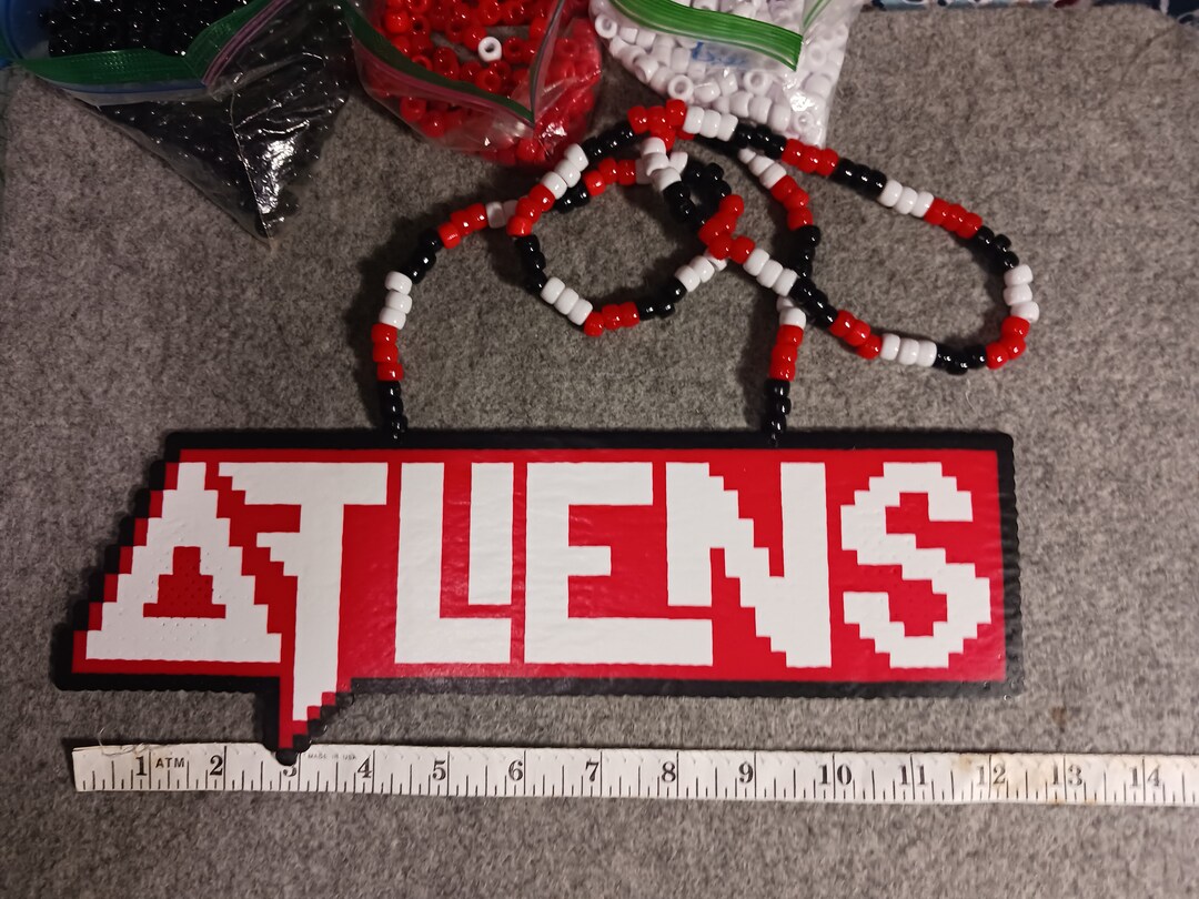 Black, Red and White Atliens Perler Necklace. - Etsy