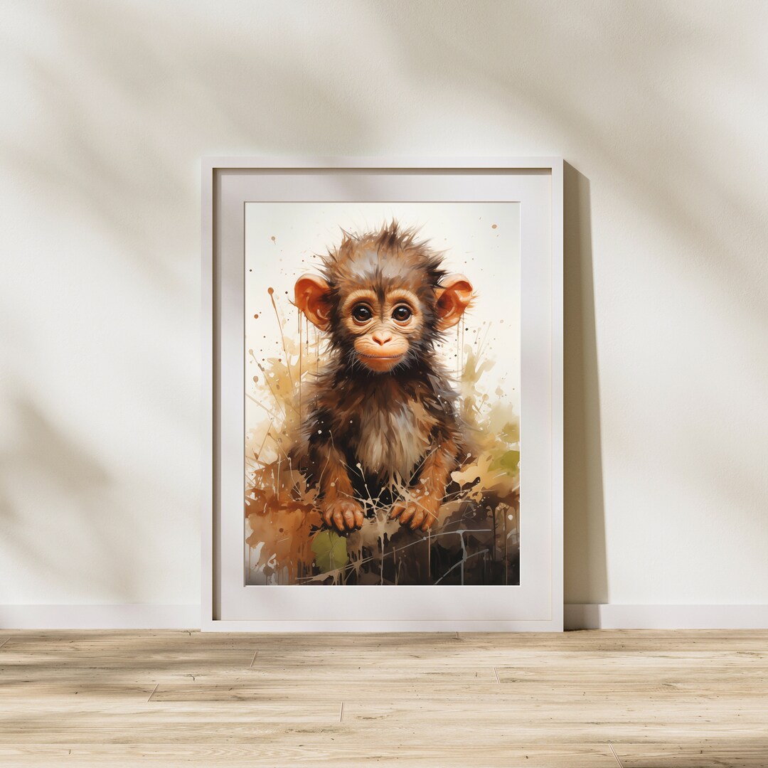 Playful Monkey Surprise: Adorable Watercolour Poster, Printed and ...