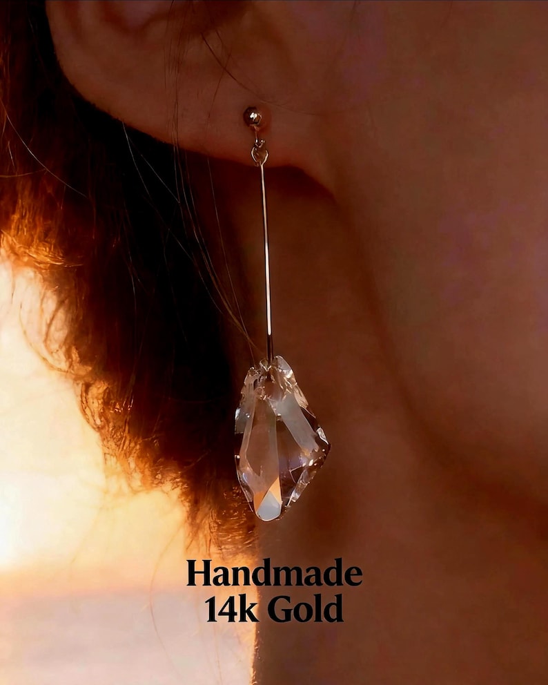 Handmade Coastal Silver Champagne Clear Quartz Dangle Earrings ...